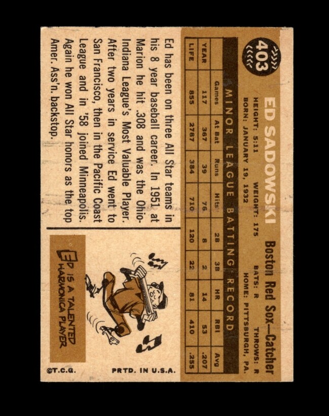 1960 Topps Set-Break #403 Ed Sadowski EX-EXMINT *GMCARDS* | eBay