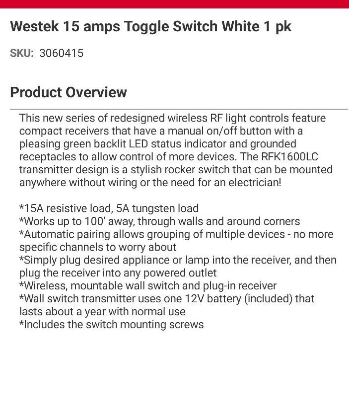 Westek Wireless Remote Wall Mounted Switch and Plug-in Receiver For ...