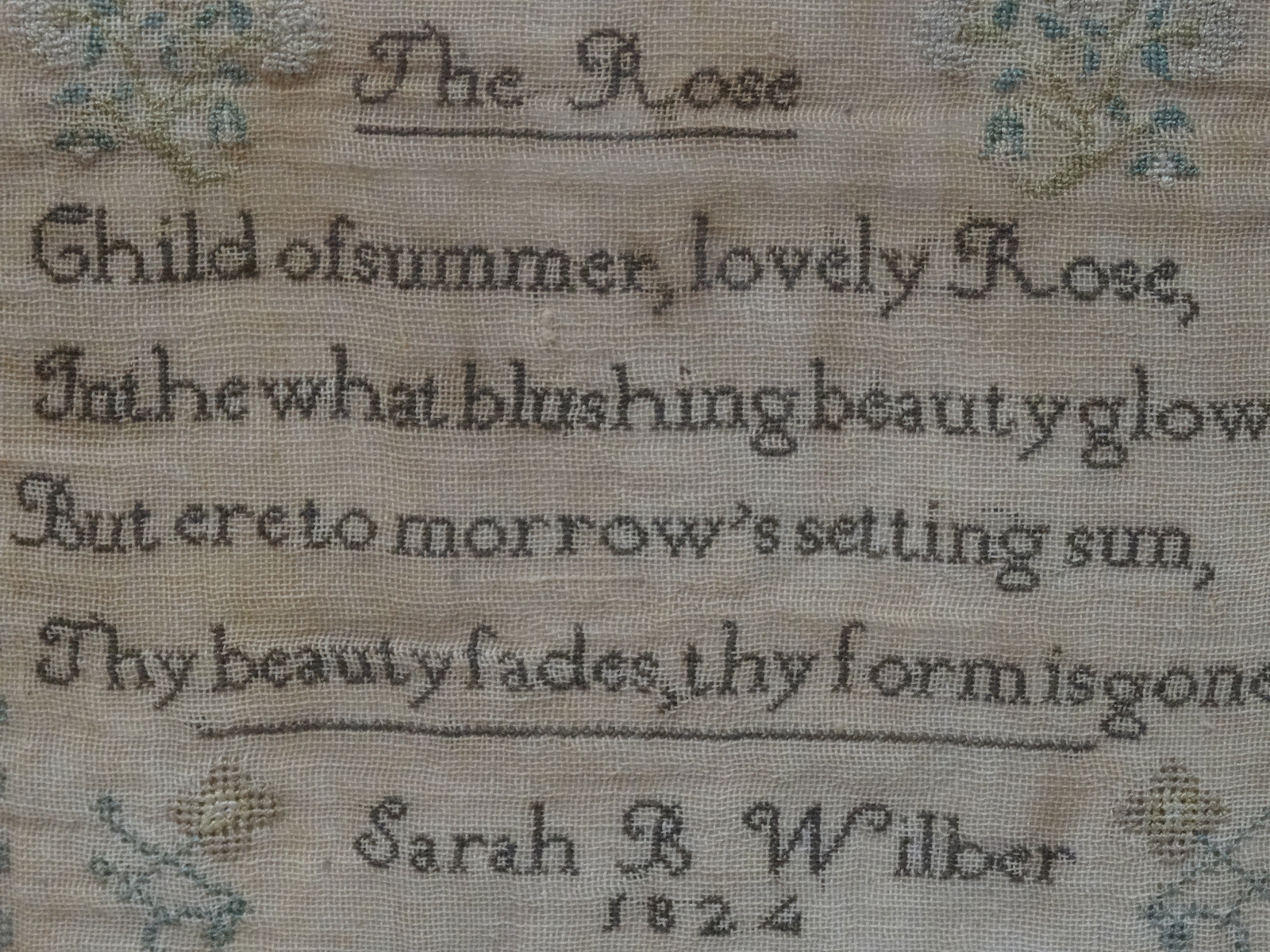 ANTIQUE SCHOOL TEACHER 1824 SARAH WILBER EMBROIDERY NEEDLEWORK SAMPLER ...