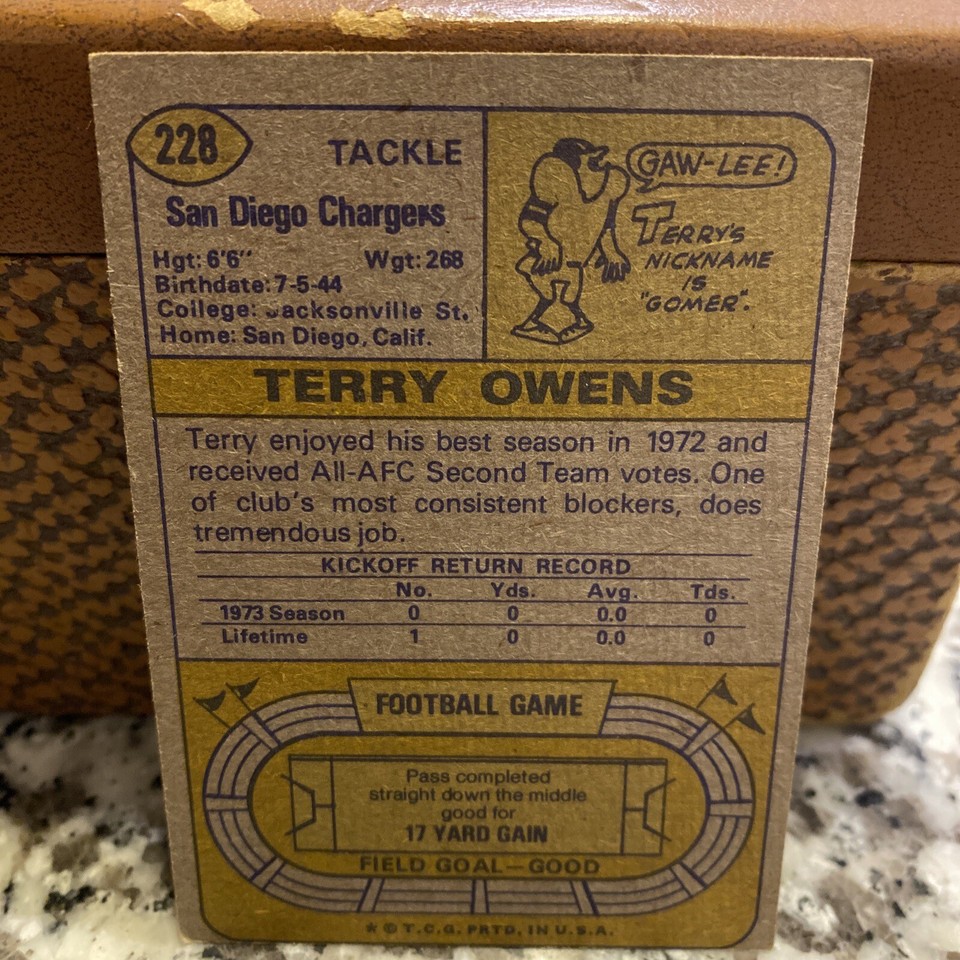 1974 Topps Terry Owens Football Card San Diego Chargers #228 | eBay