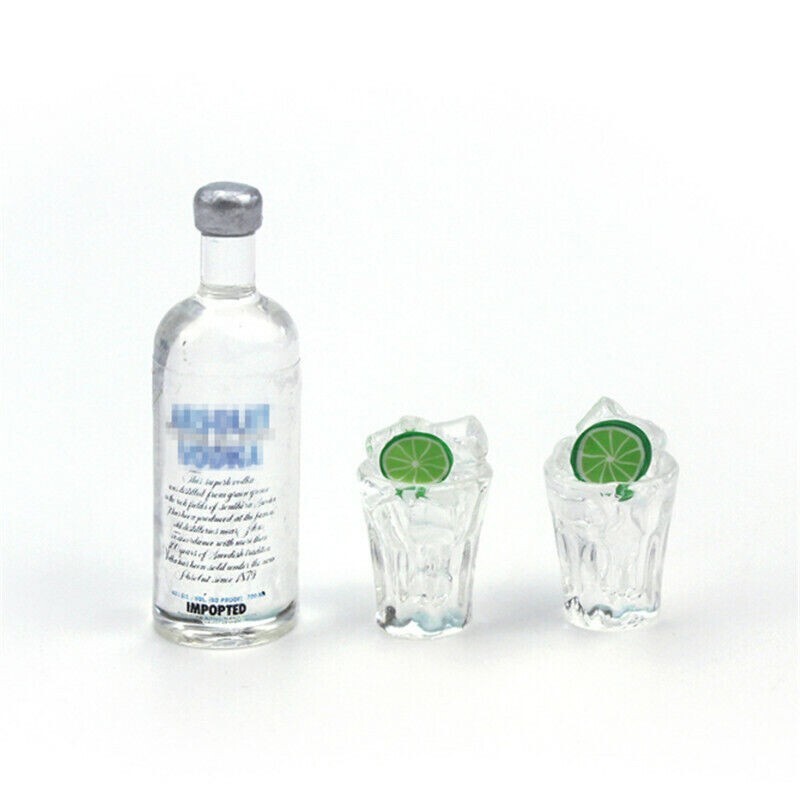 3 pcs set Bottle Vodka 2 Wine cups Miniature Drinks Dolls House 1:12 ...
