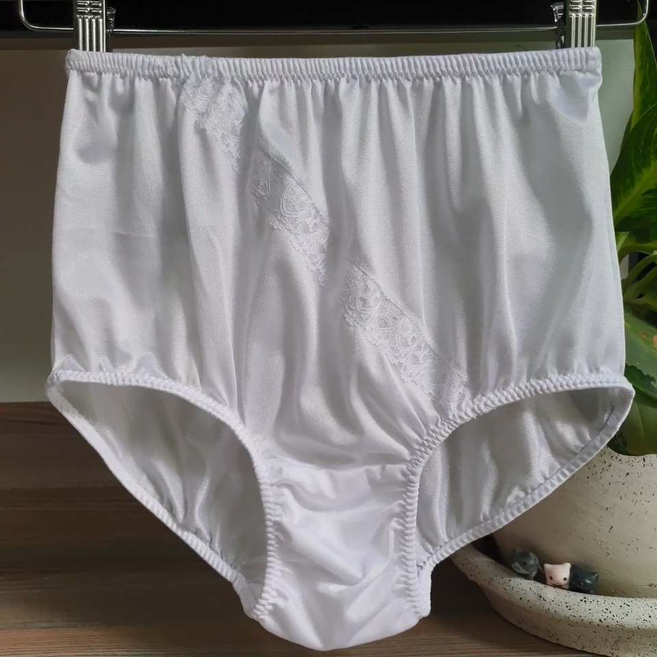 Vintage Silky Nylon Panty Sissy Lace White Granny Sheer Brief Sz. 6-7 ...