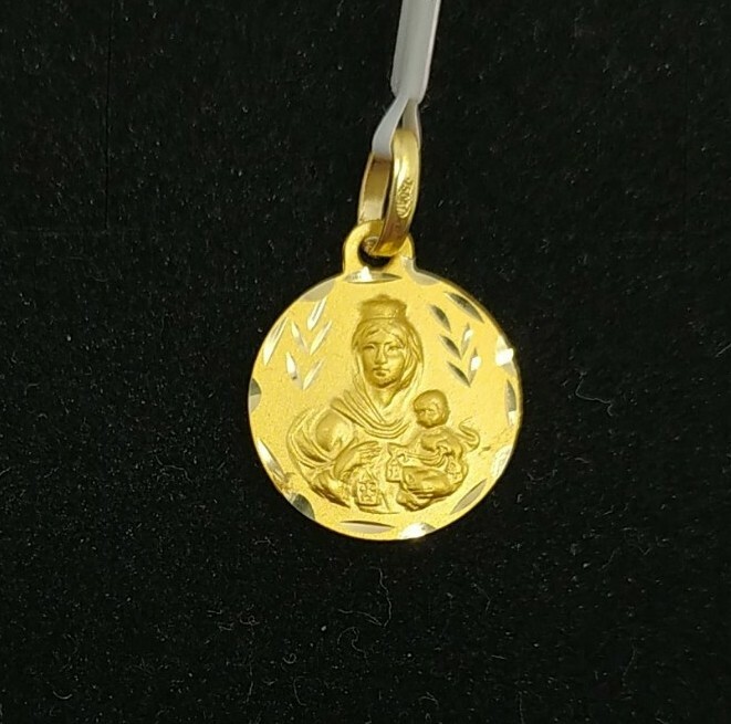 Pendant And Chain Gold 18k 750 Mls . Medal Escapulario With Hojas. 14 ...