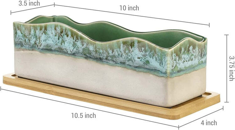 Rectangular Succulent Planter - Beige & Green Ceramic Glazed Plant ...