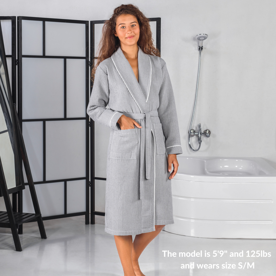 Natural Cotton Long Sleeve Unisex Waffle Weave Bathrobe Kimono, Hotel ...