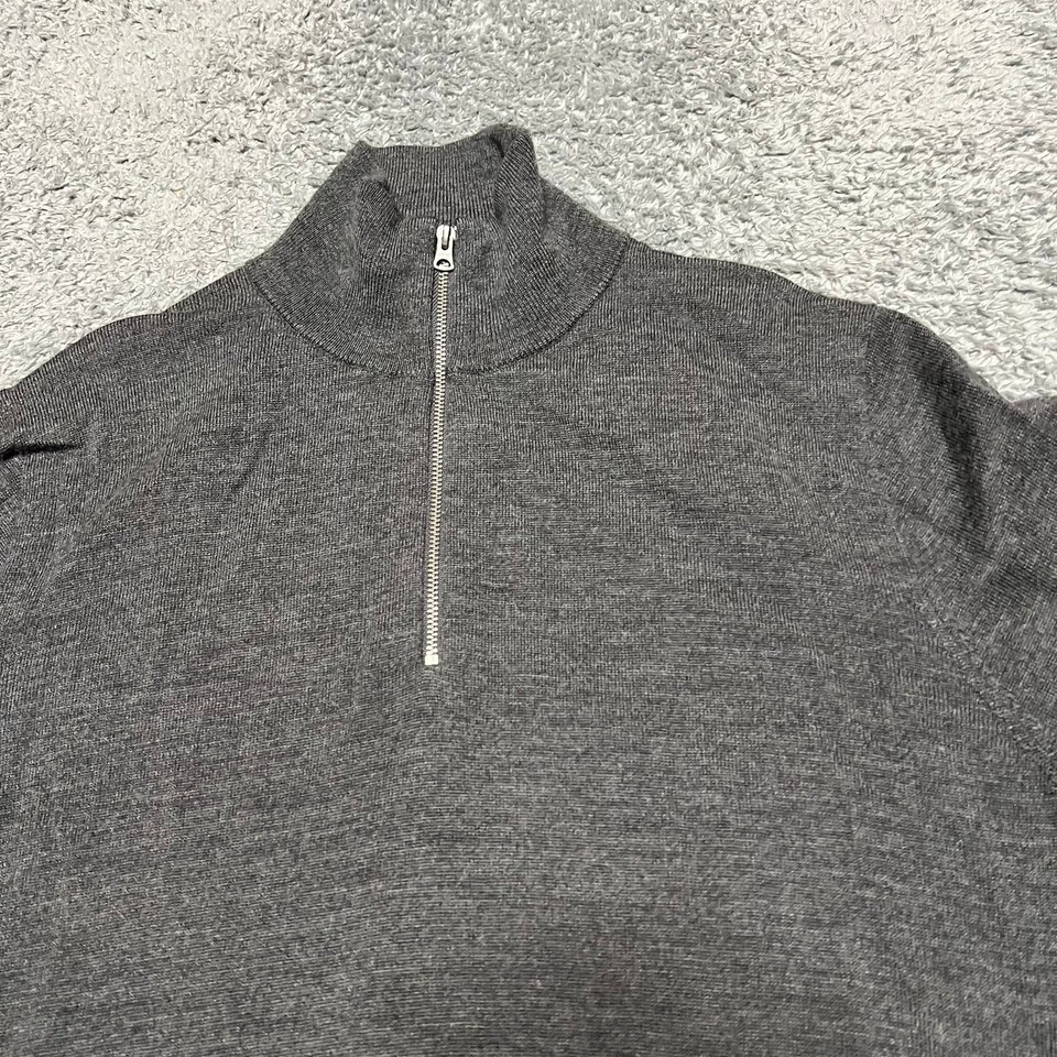 J Crew Sweater Mens Medium Merino Wool Gray Quarter Zip | eBay