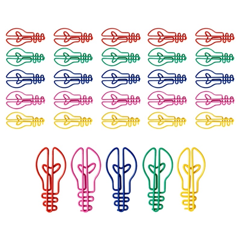 30Pcs Lamp Bulb Shape Paper Clip 42mm Metal Paperclips Colorful File ...