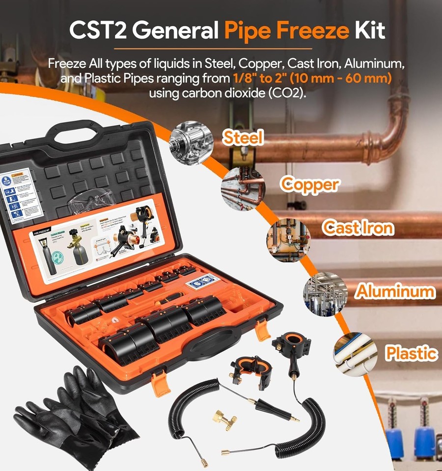 Pipe Freeze Kit CST2 Pipe Freezing Kit Water Line Repair Tool For 1/8 ...