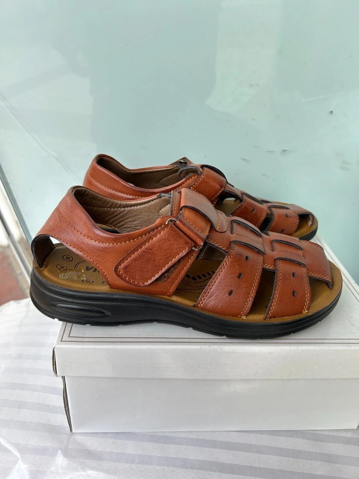 Mens Sandals Leather Walking Touch Strap Summer Beach Mules Gladiator ...