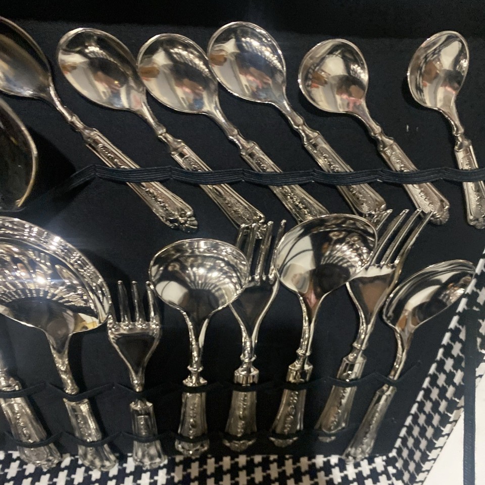 Vtg LBL Italian Silver-Plated EP Zinc Flatware Set 51 Pc Italy Original ...