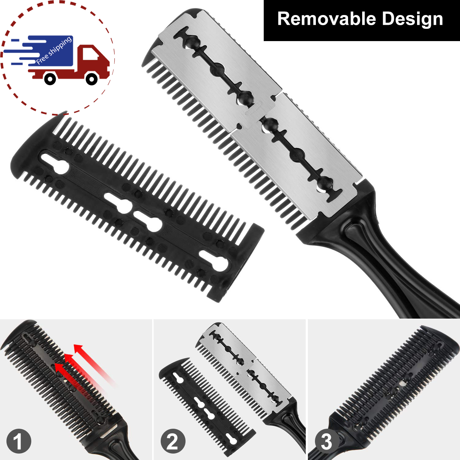 3 Pieces Razor Comb with 10 Pieces Razors, Hair Cutter Comb Cutting ...