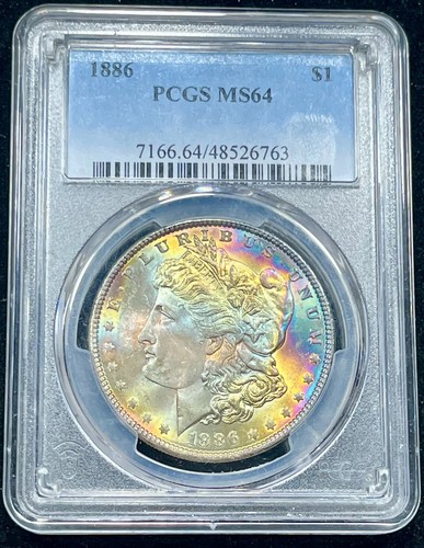 1886 PCGS MS64 Morgan Silver $1 - Vibrant Rainbow Toning, Spectacular ...