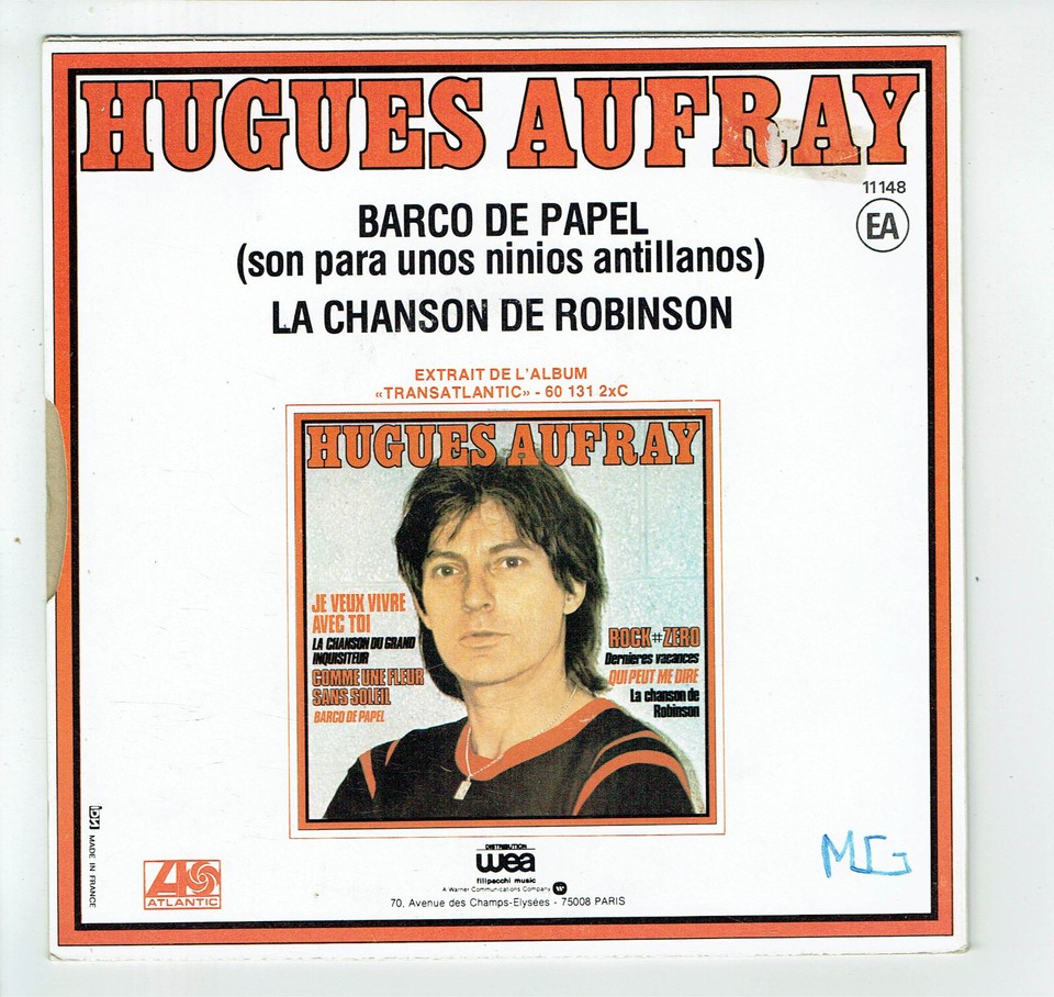 Hugues Aufray Vinyl 45 RPM 7 " Barco of Papel - Chanson Robinson ...