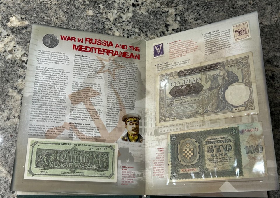 World War II Collection of Banknotes, Stamps, and Coins, in a ...