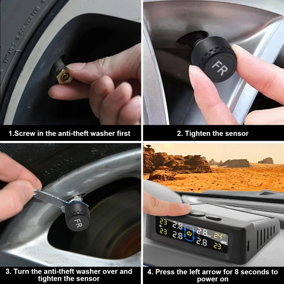 Temp Tire Pressure Monitoring System TPMS Car LCD Display With 4 ...