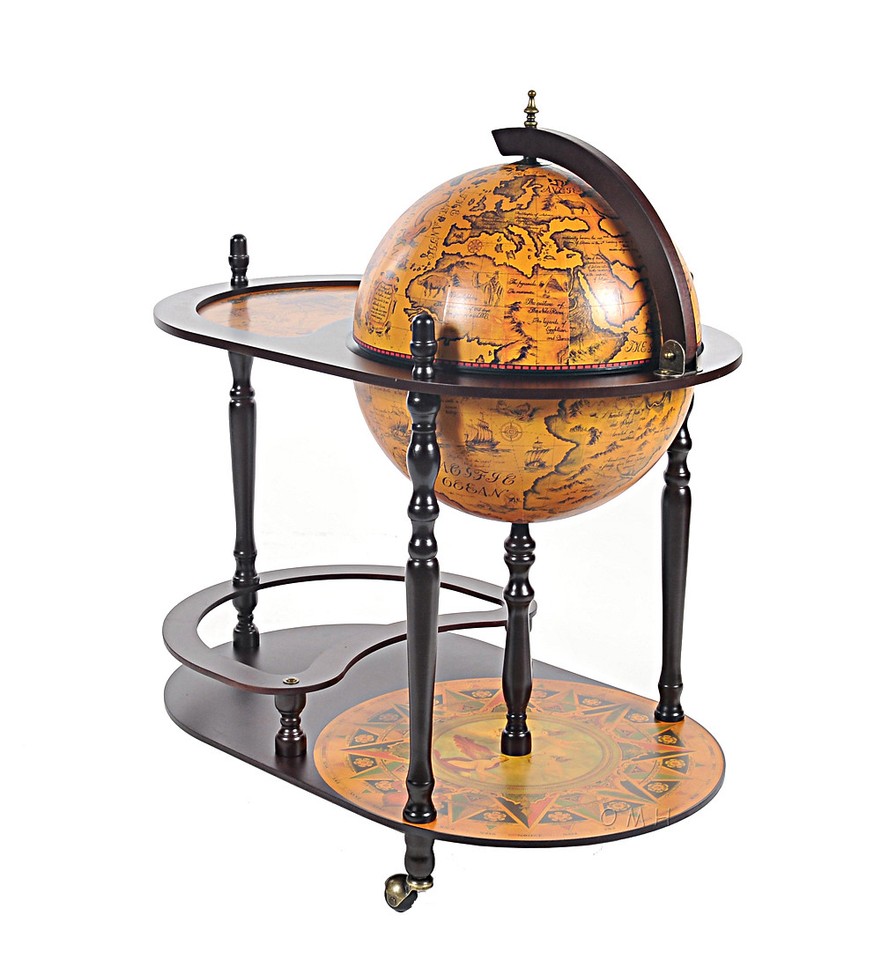 Old World Style Globe Bar Trolley Wooden Hidden Home Pub Nautical Wine ...