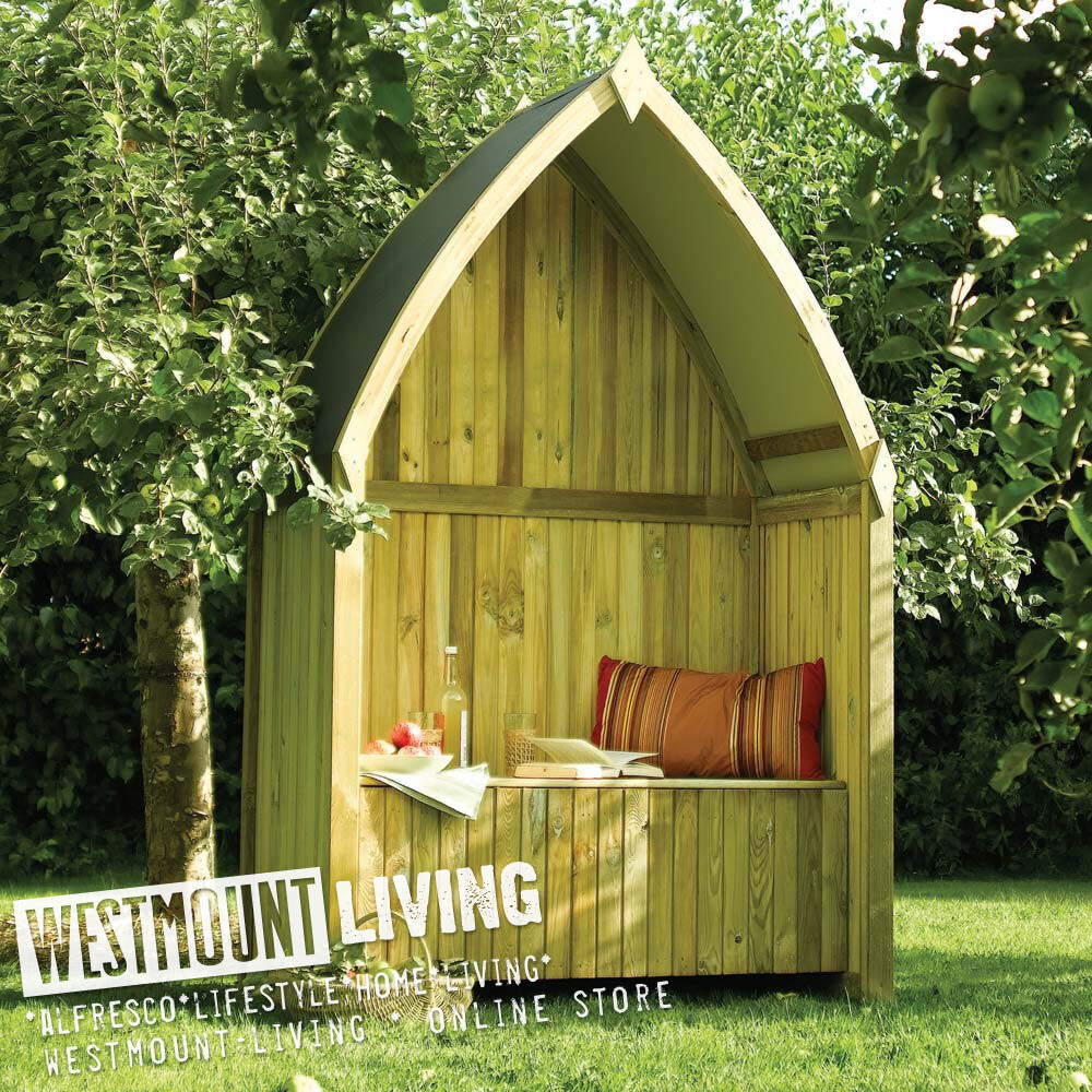 WOODEN GARDEN ARBOUR BENCH SEAT BOAT SHAPED WITH STORAGE PRESSURE ...