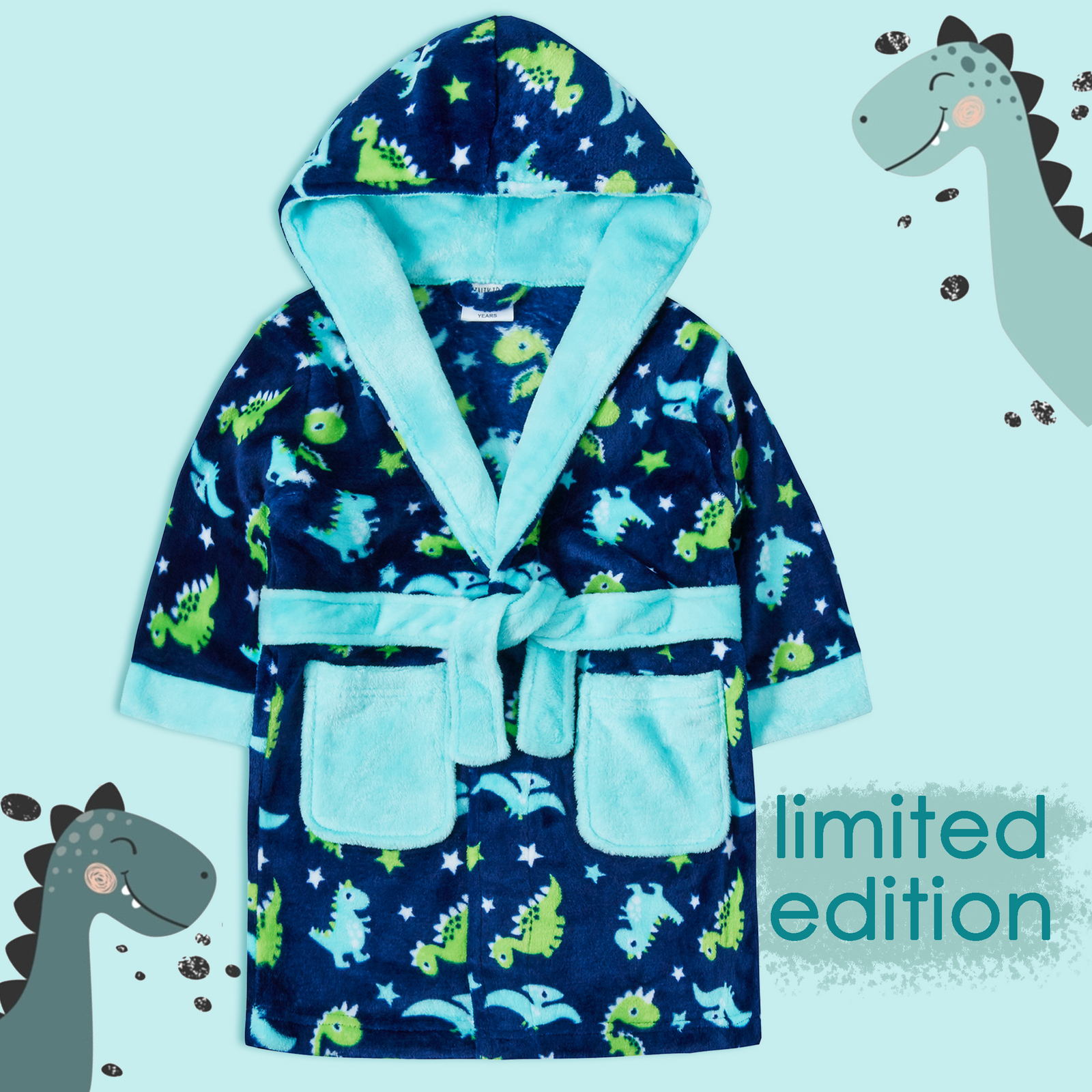 Kids Boys Dressing Gown Dino Robe Size Age 2-3 3-4 4-5 5-6 Fleece ...