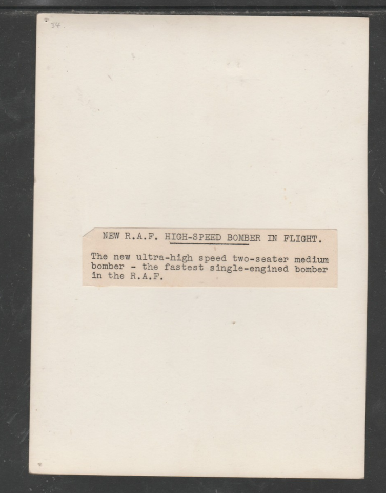 PHOTOGRAPH WW2 RAF High Speed Two seater Aircraft fastest single engine ...