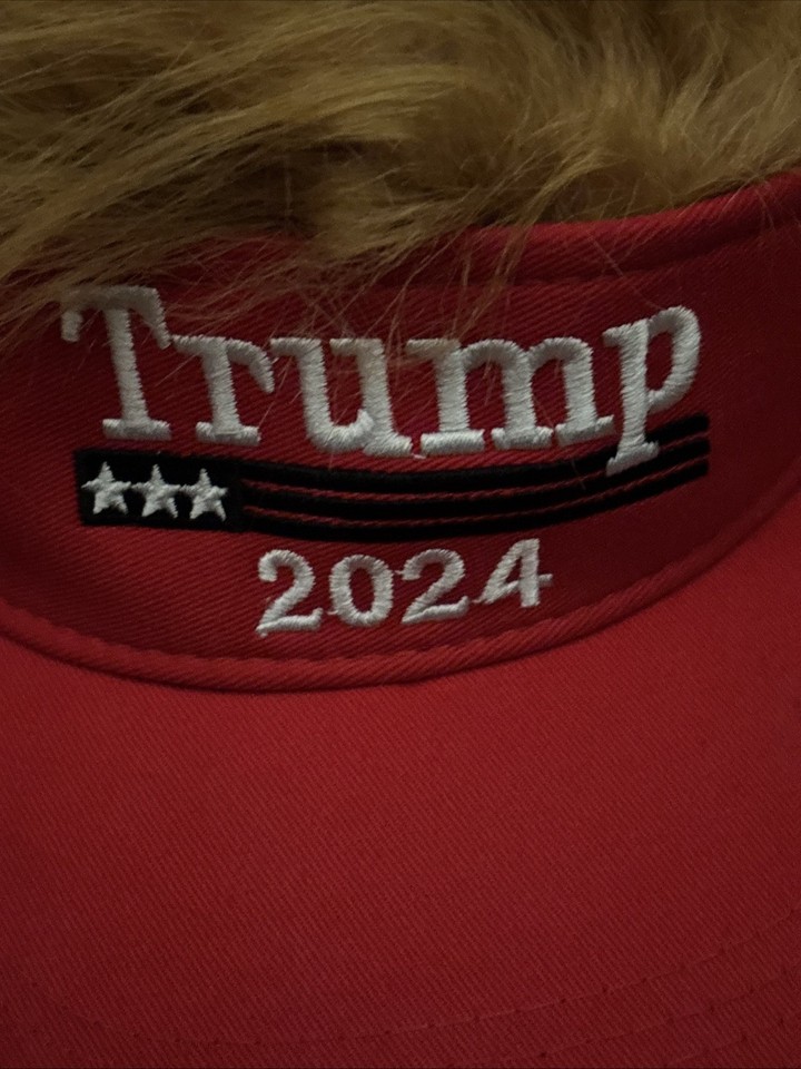 2024 President Donald TRUMP Red Trumpy Visor Hat w/Gold Hair Golf Cap ...