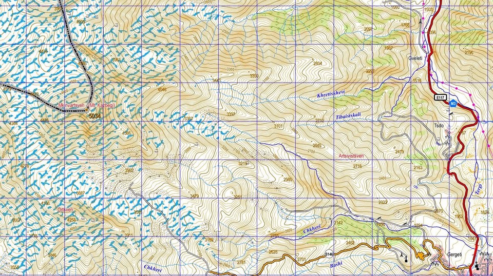 Topographic Map of Mt. Kazbegi Mt. Kazbek Georgia Russia Caucasus ...