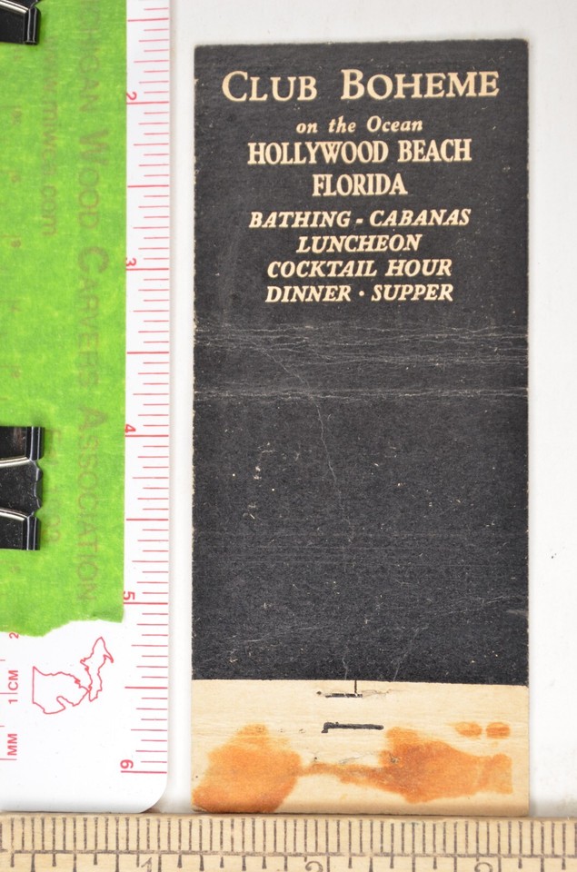 Vintage Matchbook Cover Club Boheme Hollywood Beach Restaurant Florida ...