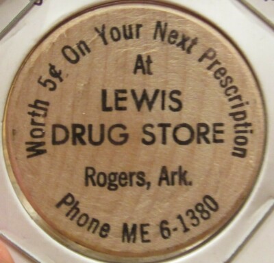 Vintage Lewis Drug Store Rogers, AR Wooden Nickel - Token Arkansas | eBay