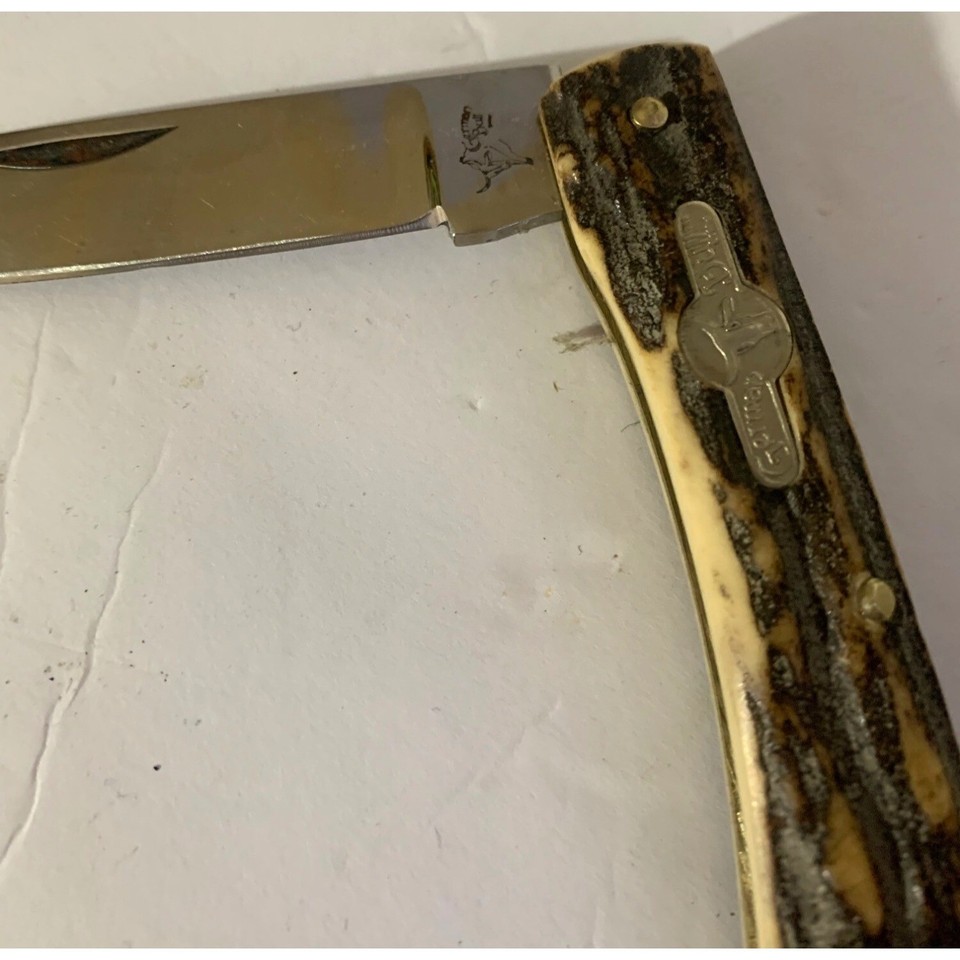 Vintage German Bull Stag Handle Folding Pocket Knife Hunting Fishing ...