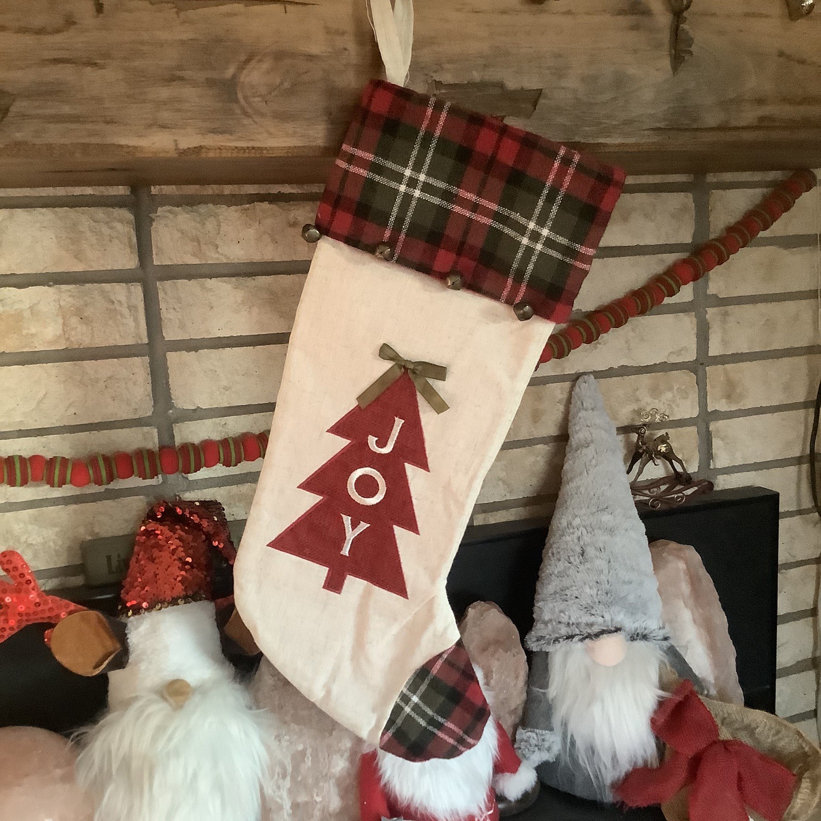 Hobby Lobby Christmas Stocking Plaid Cuff Bells Tree JOY RED GREEN ...