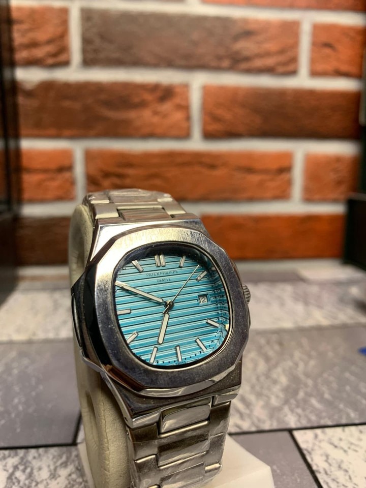 Men's Nautilus Style Stainless Steel Analog Watch Luxury Blue Dial ...