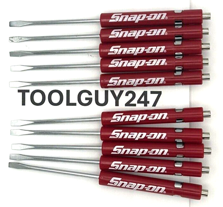 TEN SNAP ON Pocket Screwdriver Flat Tip Screwdrivers RED Magnetic 10 ...