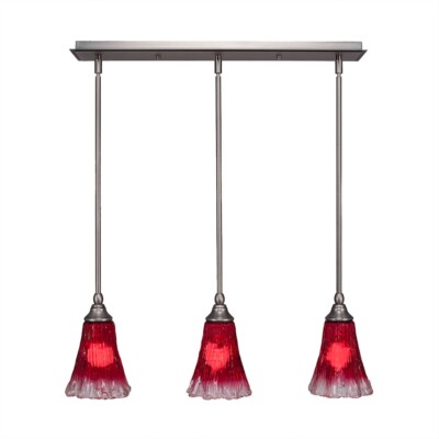 Toltec 3 Light Mini Pendant, Brushed Nickel, Raspberry Crystal Glass ...