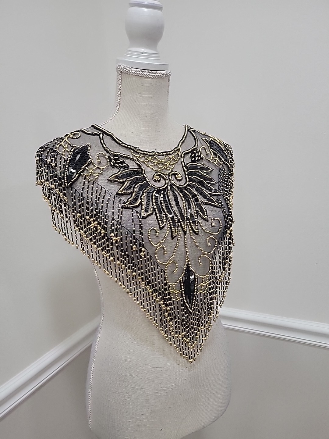 Necklace ballroom drop dangle Shawl Necklace collar black gold beads ...