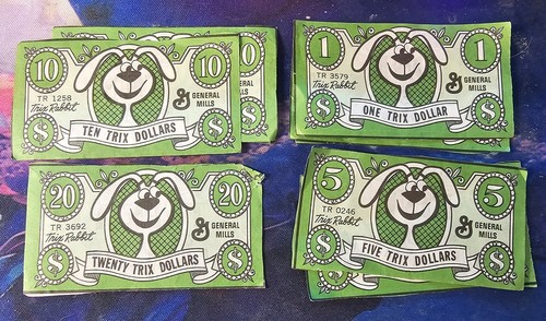 Vintage General Mills Trix Dollars Lot of 7 - 1980s Cereal Play Money ...