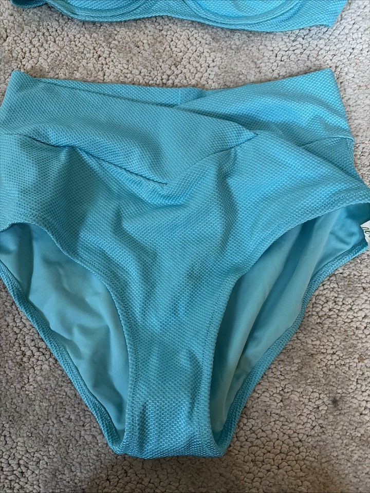 NWT Aerie Women's Textured Bikini Set Top Bottom Sz M High Waisted ...
