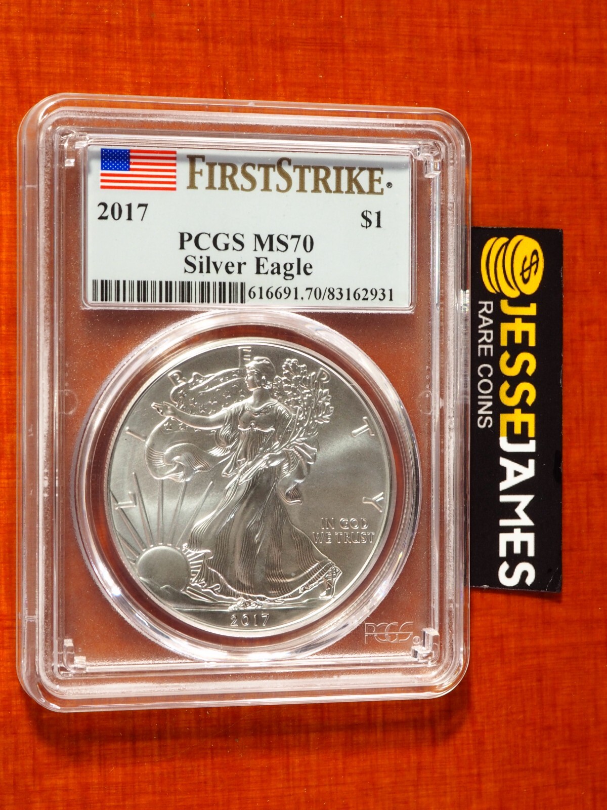 2017 $1 AMERICAN SILVER EAGLE PCGS MS70 FLAG FIRST STRIKE LABEL | eBay