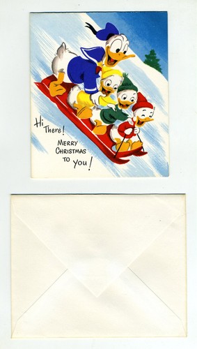 1950s? Gibson Disney Christmas Card WDP- Donald Duck Sledding With His ...