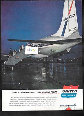 UNITED AIR LINES 1958 DOUGLAS DC-6 MAINLINER #N6328C AT NIGHT COAST TO ...