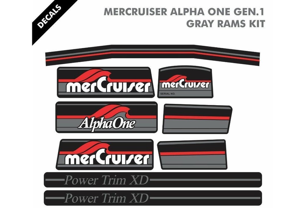 FITS MERCRUISER COMPLETE RED ALPHA ONE GEN 1 GRAY RAMS STICKER SET 37 ...