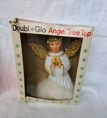 Vintage Christmas Doubl Glo Angel Tree Topper Blow Mold Gold Glitter 7 ...