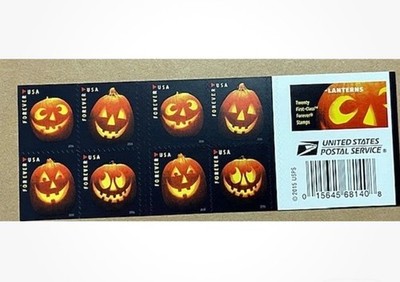 Book of 20 USPS Forever Stamps Jack’O Lanterns 2015 Series Halloween FV ...