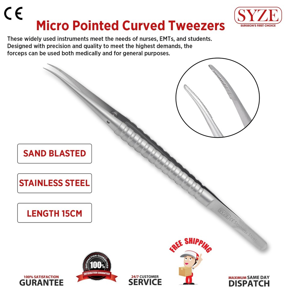 Dental Micro Pointed Curved Tweezers 15CM Soft Tissues Stainless Steel ...