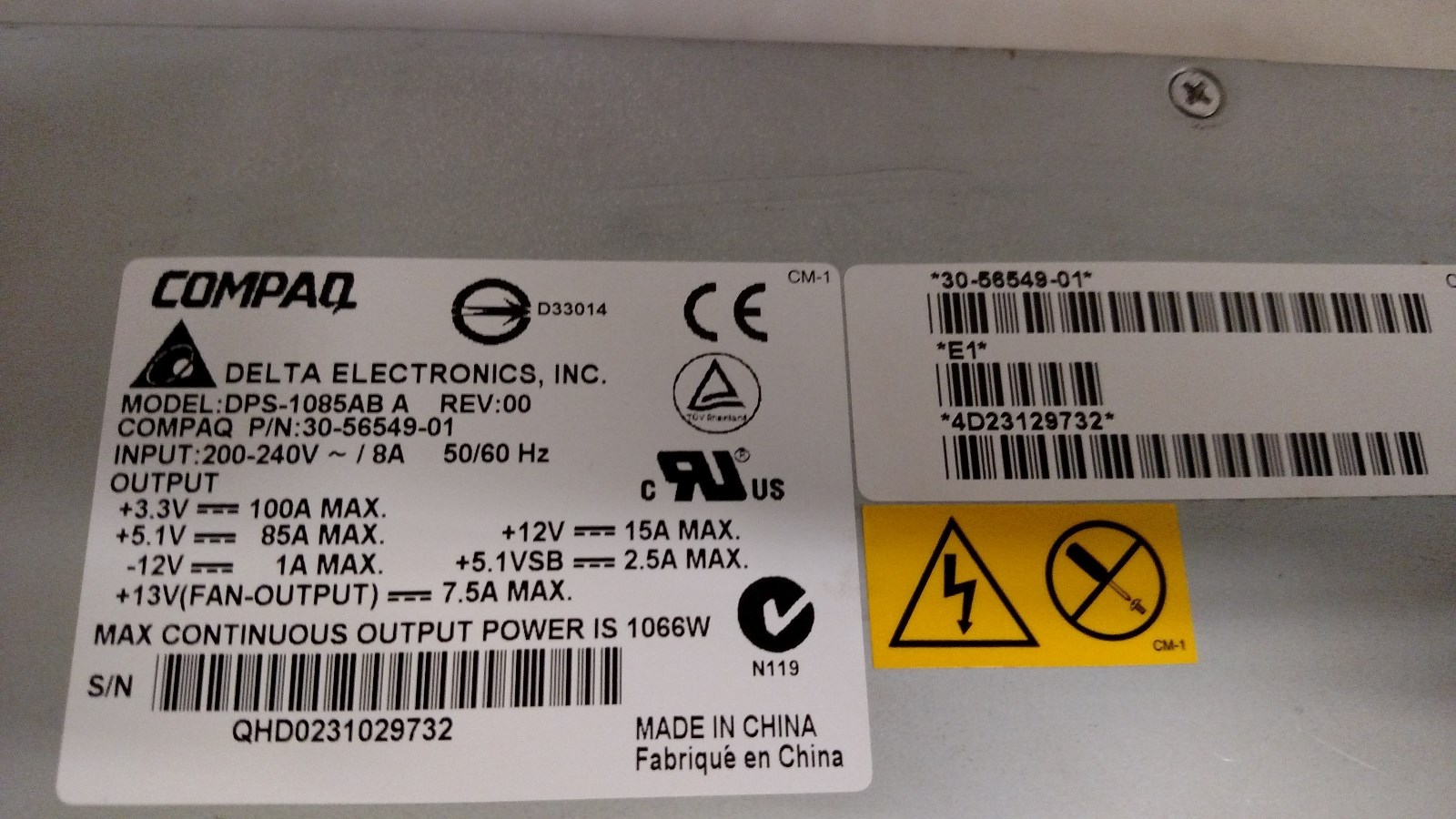 Alpha Server ES45 2B 1085W PS 3X-H7514-AA / 30-56549-01 | eBay