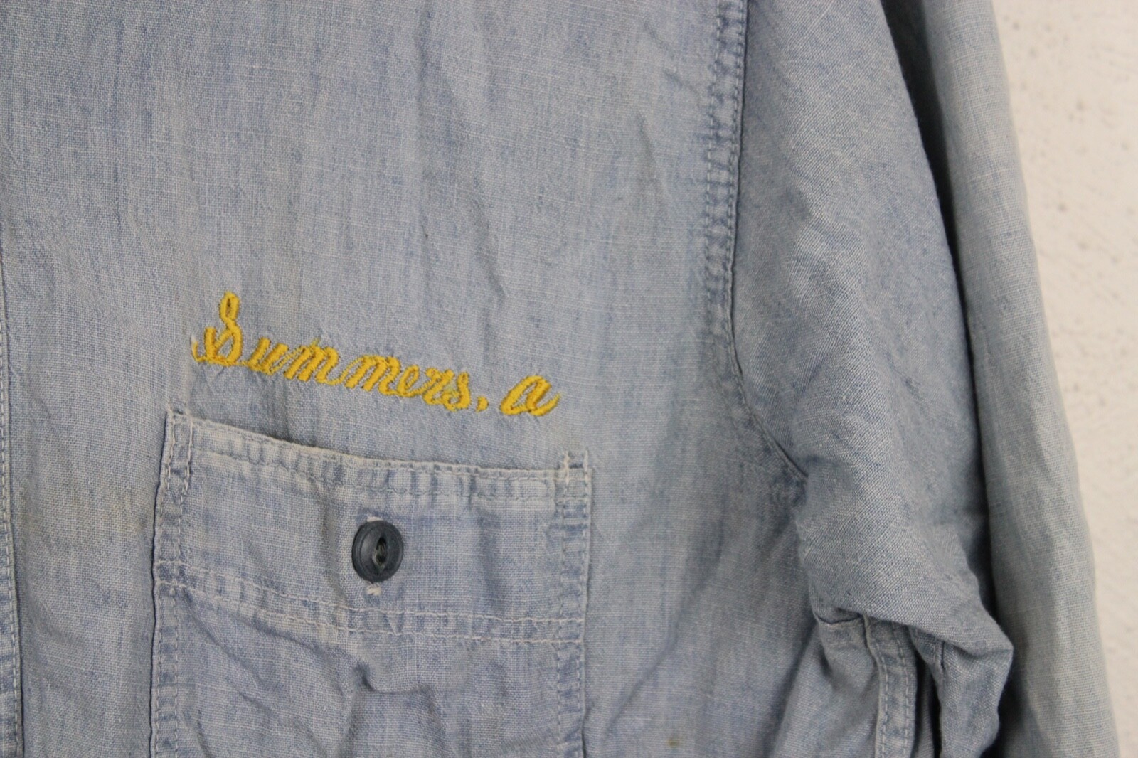 Vintage USN Chambray Work Shirt US Navy Embroidered S… - Gem