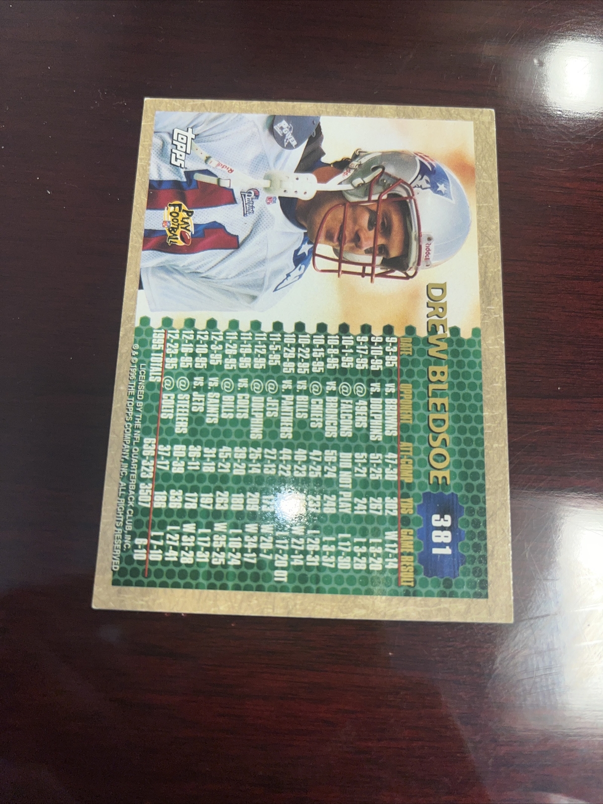 1996 Topps Football 3000 Yard Club Drew Bledsoe New England Patriots ...