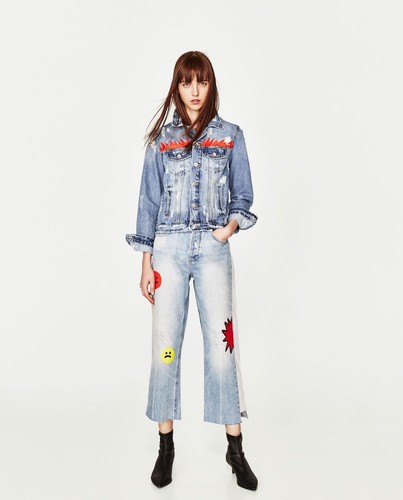 Zara Oil on Denim TRF Cropped Oil Painted Jeans Size 4 | eBay