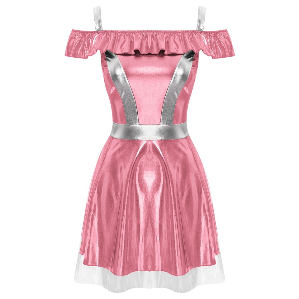 Womens Alien Costume Metallic Shiny Halloween Space Cadet Dress Fancy ...