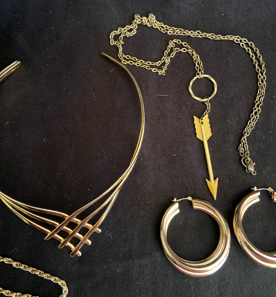 * Necklace Earring Lot Gold Tone Jewelry Modern Retro Chain Choker Hoop ...