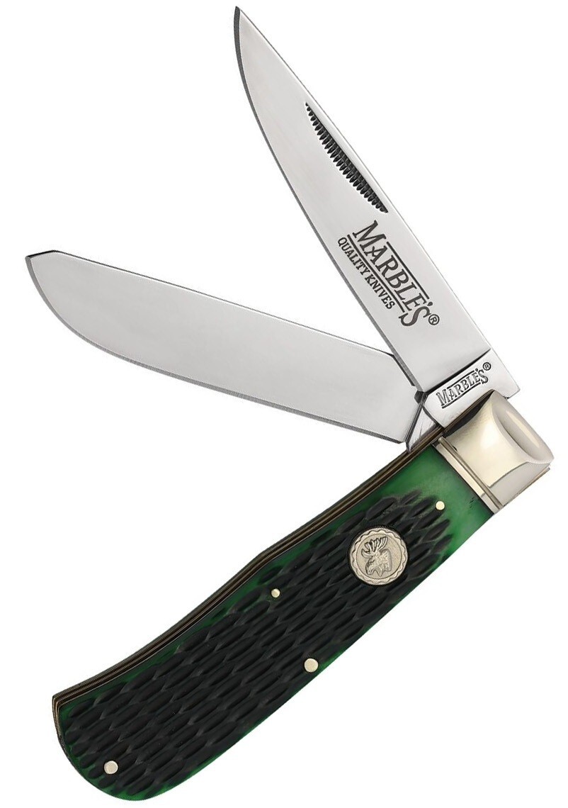 Marbles Jumbo Trapper Pocket Knife Stainless Steel Blades Jigged Bone ...