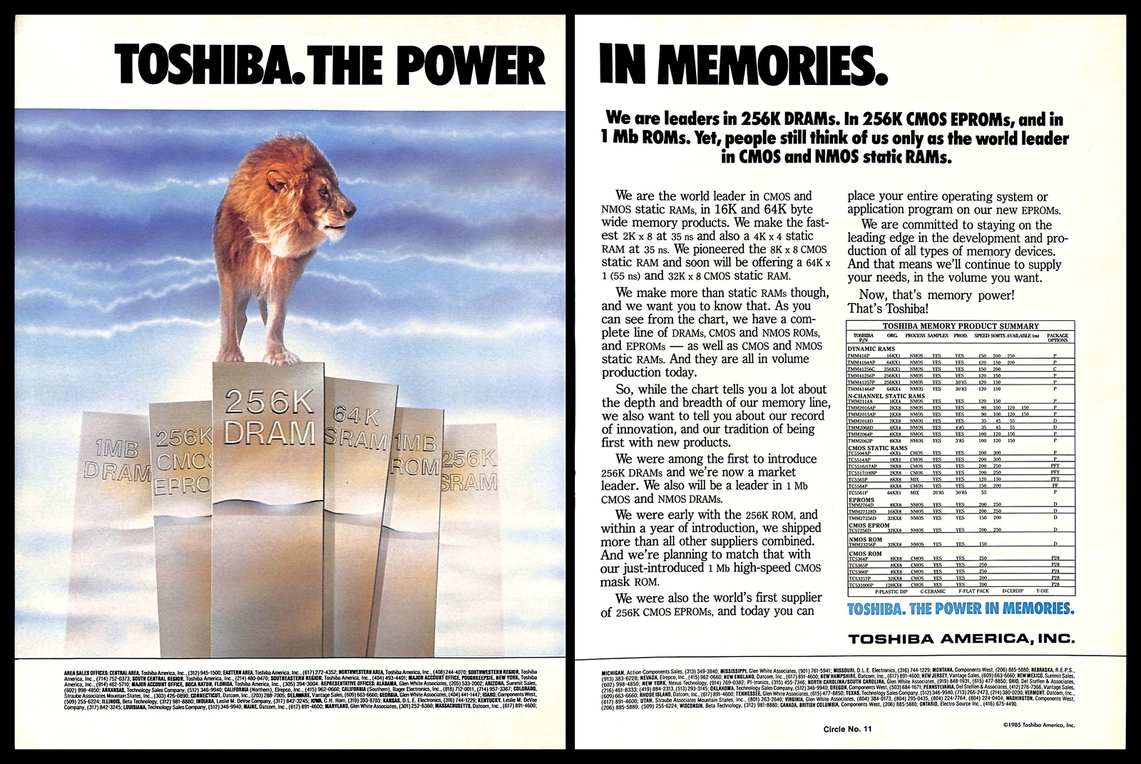1985 Toshiba 256K Dram Vintage PRINT AD Computer Technology Power Lion ...